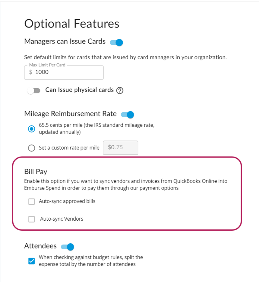 Enabling the Bill Pay Feature – Emburse Spend Help Center