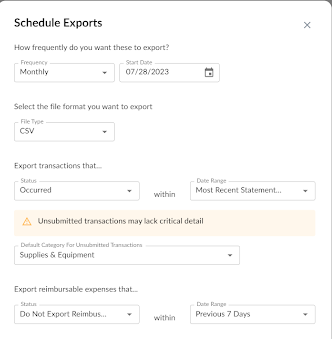 Schedule Exports – Emburse Spend Help Center