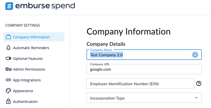 Update Your Company's Name, Logo, and Email Domain – Emburse Spend Help ...