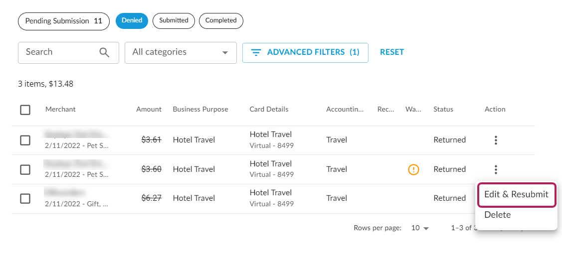 Edit Denied Split Expense Amounts – Emburse Spend Help Center