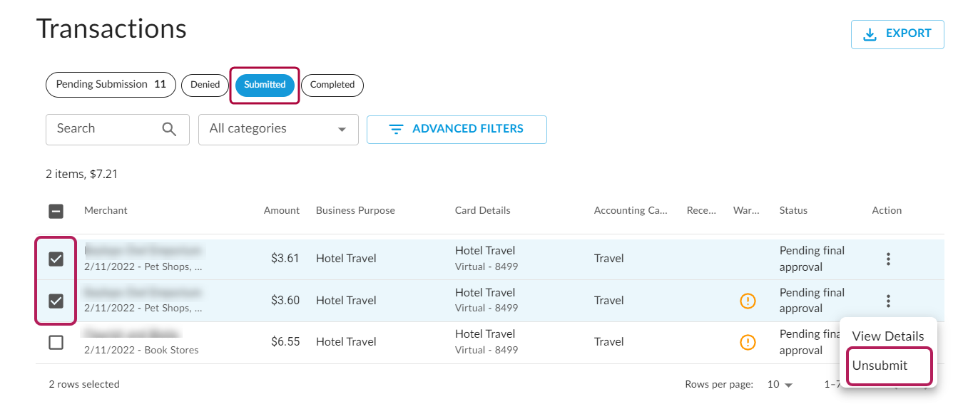 Edit Denied Split Expense Amounts – Emburse Spend Help Center