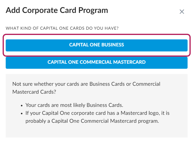 Connect Your Capital One Corporate Card Program to Emburse Spend – Emburse Spend Help Center