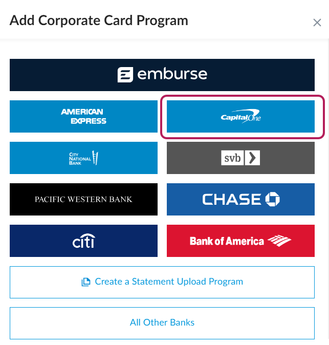 Connect Your Capital One Corporate Card Program to Emburse Spend – Emburse Spend Help Center