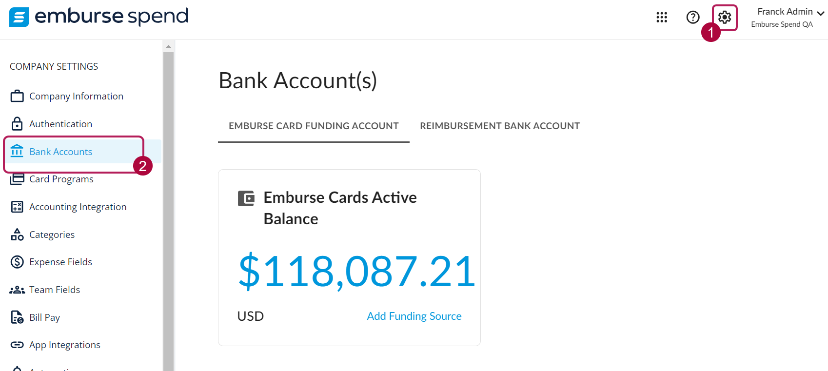 Connect Your Company's Bank Account – Emburse Spend Help Center