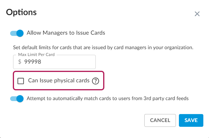 Enable Card Issuing for Managers – Emburse Spend Help Center