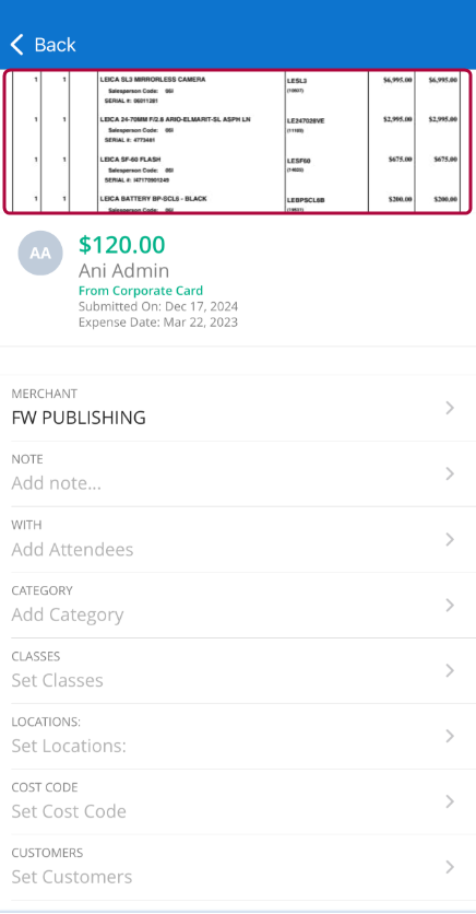 Add or Remove Receipts from Submitted Expenses via the Mobile App ...
