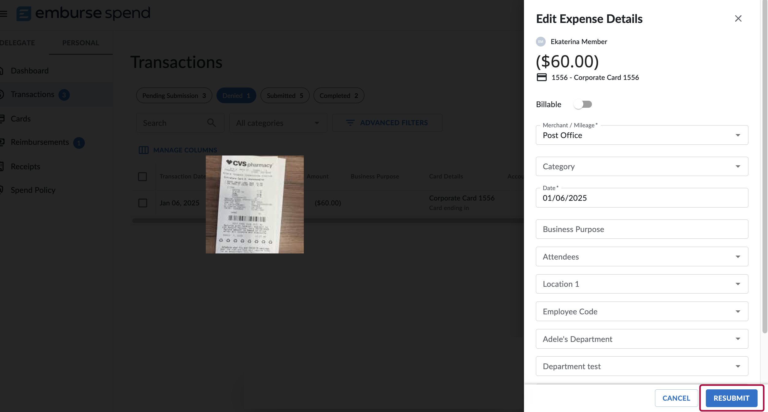 Remove or Replace Receipts on Expenses – Emburse Spend Help Center