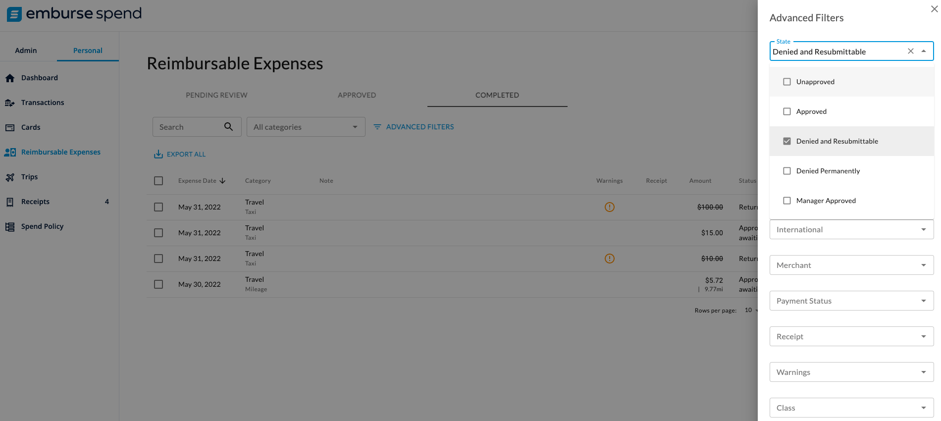 How to Resubmit a Denied Expense – Emburse Spend