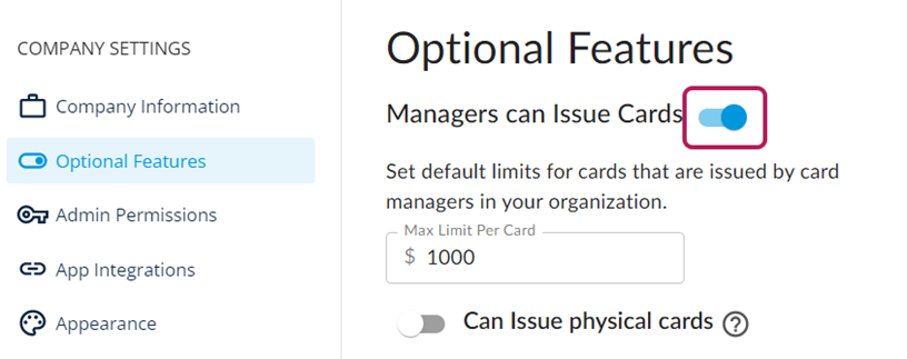 Enable Card Issuing for Managers – Emburse Spend